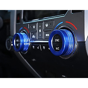 iJDMTOY 5pc-Set Blue Aluminum Air Conditioner Stereo Volume/Tune 2WD/4WD Switch Turner Ring Covers Compatible with 2017-2021 Toyota Tundra w/ 2-AC Center Console