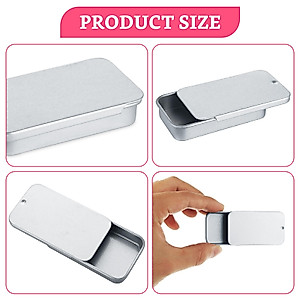 DAJAVE 100 Pack Metal Slide Top Tin Containers, 0.5 oz Mini Metal Tin Containers, Rectangle Metal Tin Box with Slide Lids for Lip Balm Jewelry Crafts Pills(Silver)
