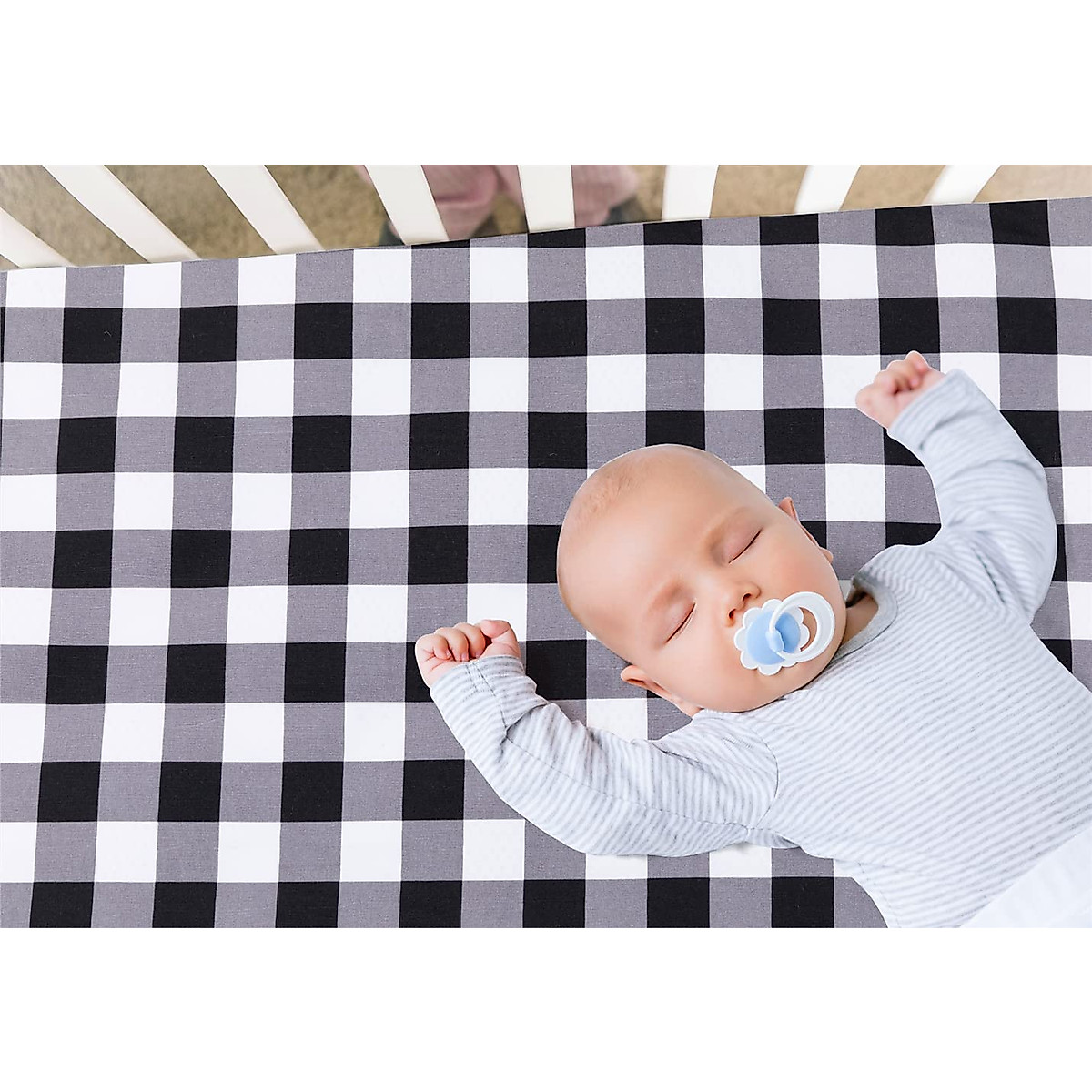 4 Pack Buffalo Check Plaid Neutral Unisex Fitted Baby Crib Sheets Set for Baby Boys or Girls (Red)