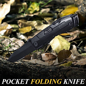 RoverTac Pocket Knife Tactical Folding Multi Tool Knife with Pliers Bottle & Can Opener 9-Pack Screwdrivers Liner Lock Nylon Sheath Perfect for Camping Survival Hiking