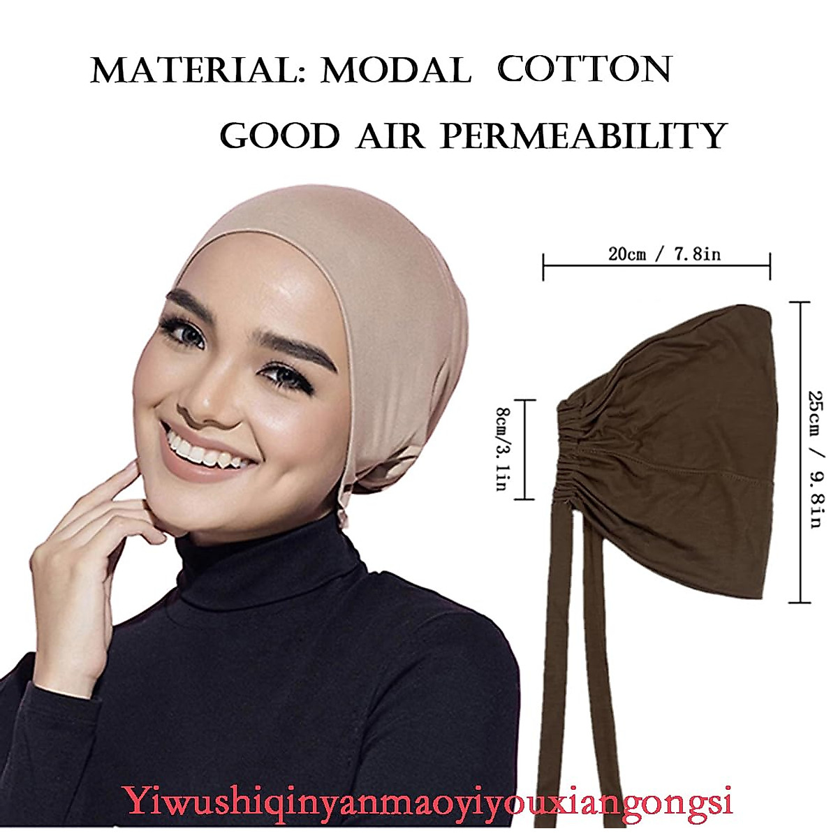QYMY 3PCS Under Hijab Head Cap Muslim Under Scarf Hijab Cap Solid Color Women Under Scarf Hat Hijab Cap Stretchy Sleeping Cap (Black, Khaki, Beige(3PCS), Free Size)