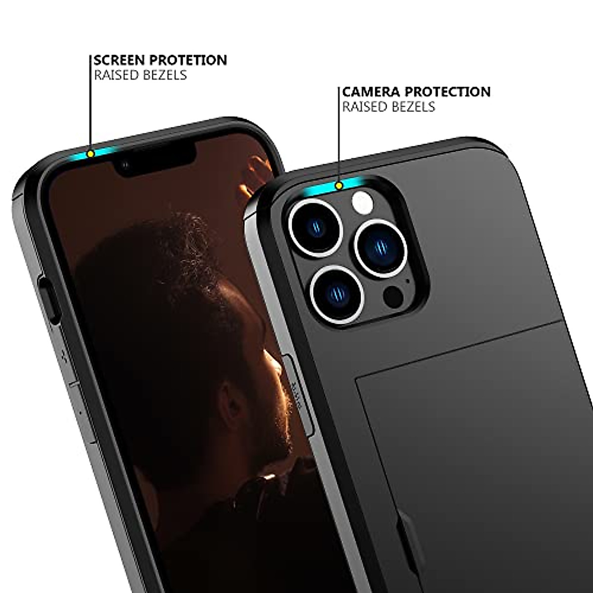 Nvollnoe for iPhone 13 Pro Max Case with Card Holder Heavy Duty Protective Dual Layer Shockproof Hidden Card Slot Slim Wallet Case for iPhone 13 Pro Max for Women&Men(Black)