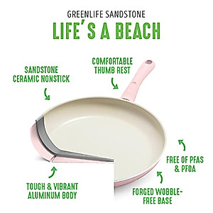 GreenLife Sandstone Healthy Ceramic Nonstick, 15 Piece Kitchen Cookware Pots and Frying Sauce Pans Set, PFAS- Free, Dishwasher Safe, Pink