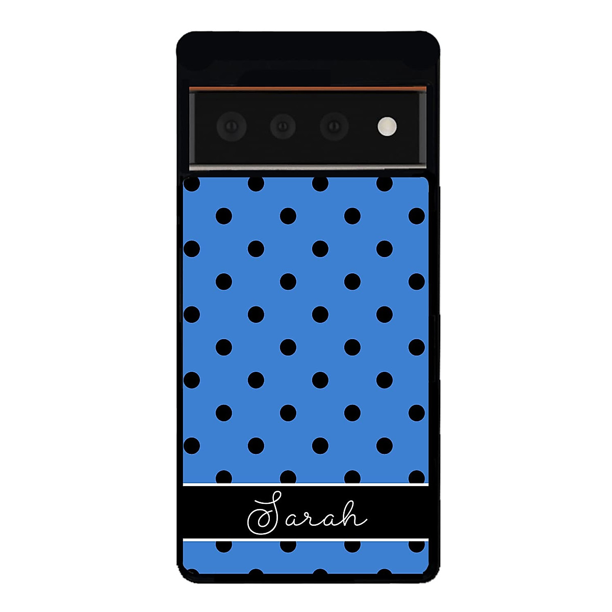 Blue Black White Polka Dot Personalized Black Rubber Phone Case Compatible With Google Pixel 8 Pro, 8a, 8, 7a, 7, Pixel 7 Pro, 6a, Pixel 6 Pro, 6, Pixel 5, 4a 5G, 4a 4G, 4, 4 XL, 3a, 3a XL, 3, 3 XL