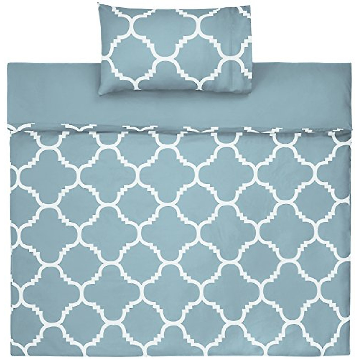 Amazon Basics Microfiber 2 Piece Duvet Cover Set, 135x200cm/50x80cmx1, Dusty Blue Trellis