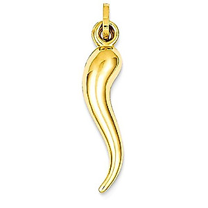 IceCarats 14K Yellow Gold Cornicello Italian Horn Necklace Lucky Protection Amulet Pendant Chilli Pepper Charm 27mm x 6mm Only
