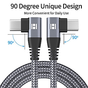 HANKN USB C to USB C Cable 3.3ft, [2 Pack] Dual Angle Nylon Braided 60W USB Type C Cable for Samsung Galaxy S21 S20, Note 20 Ultra 10 9, MacBook Air/Pro 13'', iPad Mini 6/Pro/Air - Grey, 1m