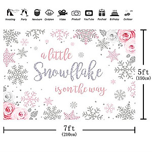 Aperturee 7x5ft Christmas Snowflake Photo Backdrop a Little Snowflake is on The Way Floral Photography Backgrounds Baby Shower Birthday Children Party Decoration Photo Booth Studio Props