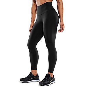 CRZ YOGA Women's Hugged Feeling Compression Leggings 25 Inches - Thick High Waisted Tummy Control Workout Pants Tights Black Small