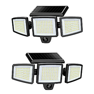 Outdoor Solar Powered Flood Lights with Movement Detection, 210 LED 2500LM 6500K, IP65 All-Weather Resistance, 3 Adjustable Heads, 270° Wide Angle, Light for Garage Patio Porch Garden Yard - 2 Pcs