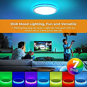 BLNAN RGB Led Flush Mount Ceiling Light with Remote Control, 13Inch 24W 2400LM 3000-6500K Dimmable Color Changing Light Fixture, Modern Round White Ceiling Lamp for Bedroom Kids Room Party Festival