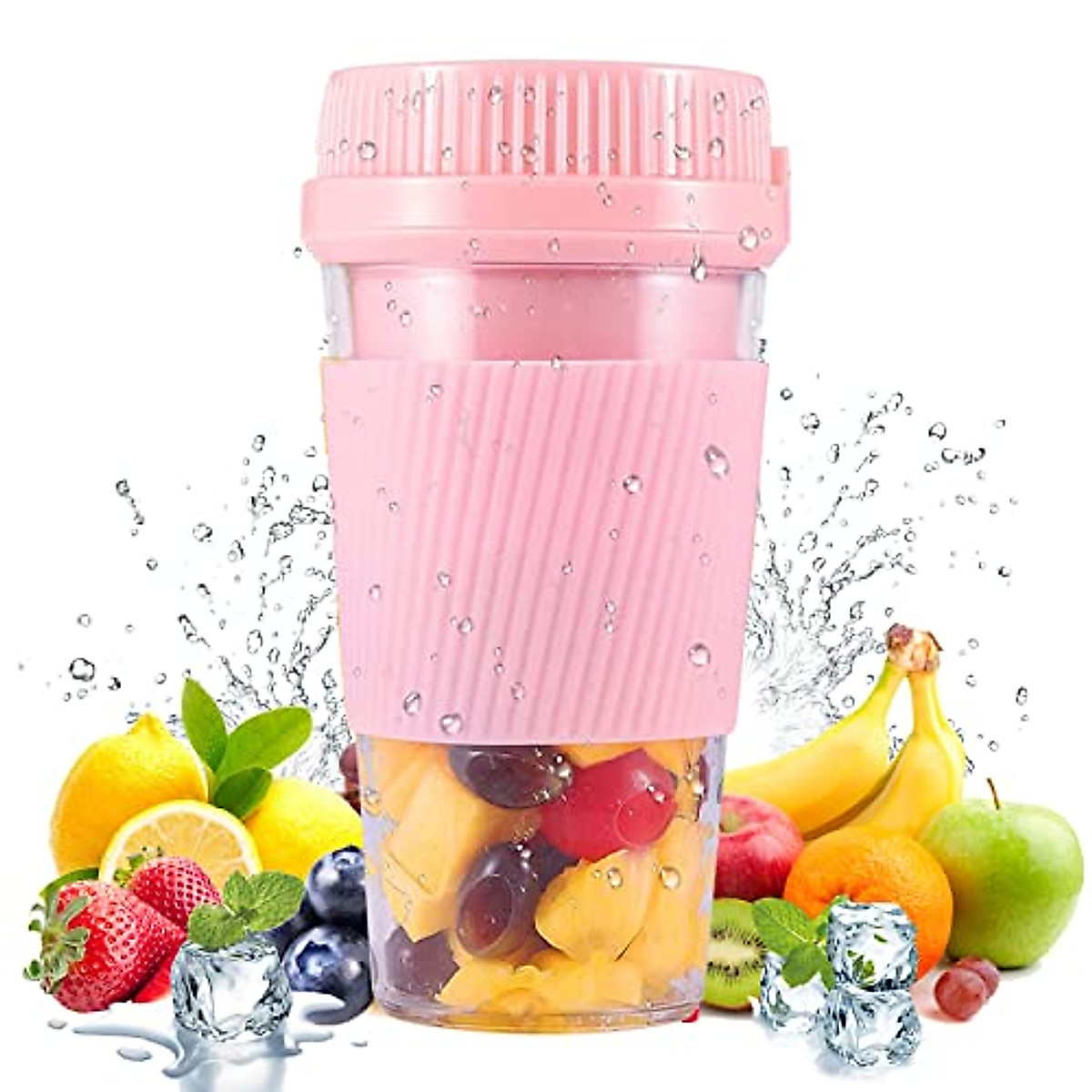 300ml Personal Blender, Travel Juicer Cup with USB Rechargeable, Mini Portable Blender for Shakes, Smoothies, Fruit (Pink)