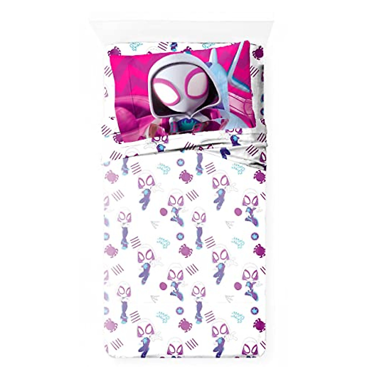 Marvel Spidey & His Amazing Friends Ghost Spider Gwen Twin Size Sheet Set - Super Soft Kids 3 Piece Bedding Set - Fade Resistant Microfiber Sheets