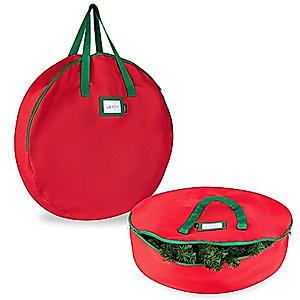 Christmas Wreath Storage Bag- 2-Pack - Durable Tarp Material, Zippered, Reinforced Handle and Easy to Slip The Wreath in and Out. Protect Your Holiday Wreath from Dust, Insects, and Moisture. (RED)
