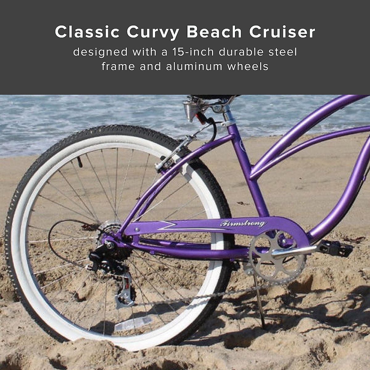 Firmstrong Urban Women's Beach Cruiser Bike, 7 Speed Bicycle, 26 Inch Wheels, Purple