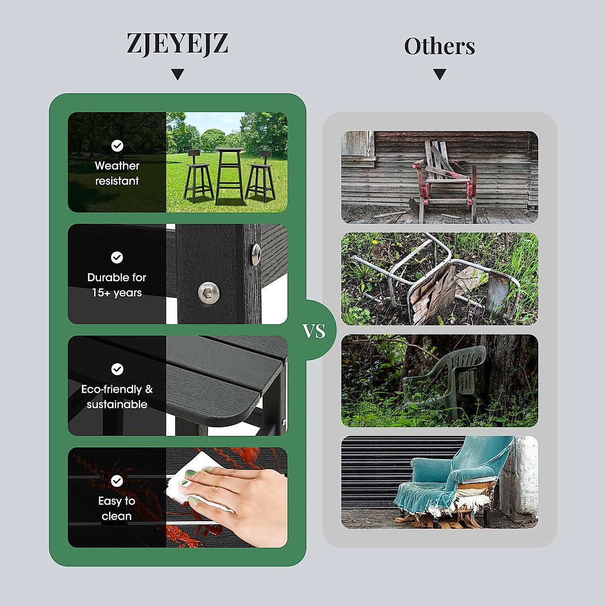 ZJEYEJZ Bar Height Chairs Set of 2, HDPE Front Porch Chairs Set, Weather Resistance Outdoor Bar Stools Set for Spas, Cafes, Swimming Areas, Lodges and Hotels