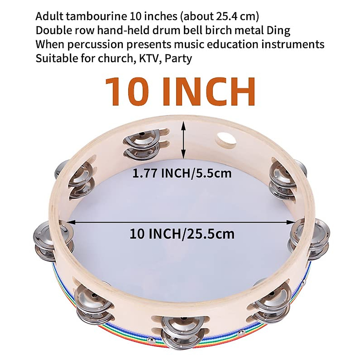 GuangTao king Tambourine 10 inch peace Dove Bible Double Row Handbell Clap Drum Tambourine for Pray Church Party Musical Instrument Zebra Sounds