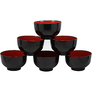 Ebros Gift Made In Japan Traditional Black Red Lacquer Copolymer Plastic Small Bowl 16oz Set of 10 For Salads Greens Rice Cold Cuts 5.5"Dia Japanese Restaurant Supply Bowls Home Kitchen