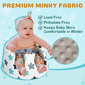 Solfres Seat Cover, Compatible with Bumbo Seat (Original), Ultra Soft and Cozy Fabric Seat Cover, Washable Bumbo Seat Protector, Blue Gray Star