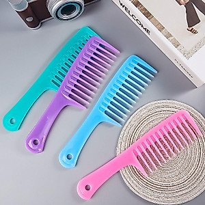 TecUnite 4 Pieces 9 1/2 Inches Anti-static Large Tooth Detangle Comb, Wide Tooth Hair Comb Salon Shampoo Comb for Long Hair and Curly Hair (Light Blue, Purple, Pink and Cyan)