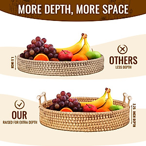 YFFuture Rattan Serving Tray – 11.5-inch Round Serving Tray with Handles – Handmade Round Rattan Tray – Decorative Tray for Coffee Table, Food Serving, Party – Round Wicker Tray for Home Decor…