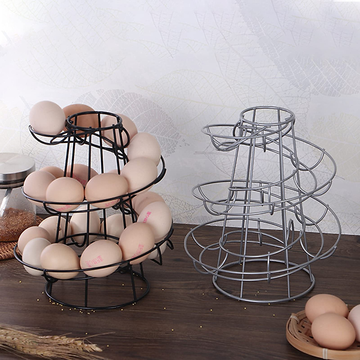 FAMKIT Egg Skelter Dispenser Rack Spiral Design Metal Egg Skelter Freestanding Wire Chicken Egg Storage Organizer Display Holder