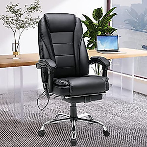 HOMREST Executive Office Chair, Ergonomic High Back Cushion Lumbar Back Support, Computer Desk Chair, Reclining Office Chair with Foot Rest, Padded Armrest, Adjustable Height, Massage and Heated