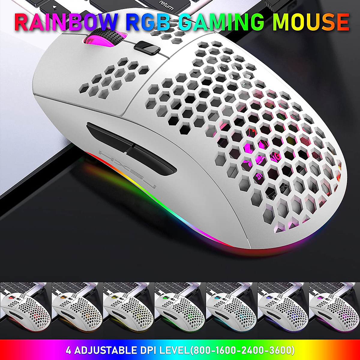 4 in 1 Wireless Gaming Keyboard Mouse and Converter with RGB Backlit Mini 61Key Ergonomic Honeycomb Shell 2.4Ghz USB Receiver Bluetooth Wired Adapter for PS4 PS3 Xbox Switch PC Mac Gamer Typist(White)