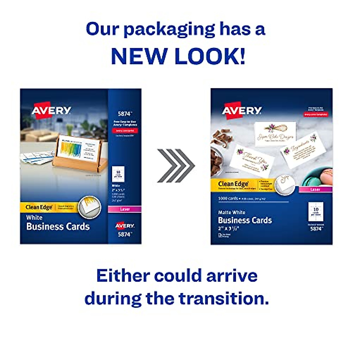 Avery Clean Edge Printable Business Cards with Sure Feed Technology, 2" x 3.5", White, 1,000 Blank Cards for Laser Printers (5874)