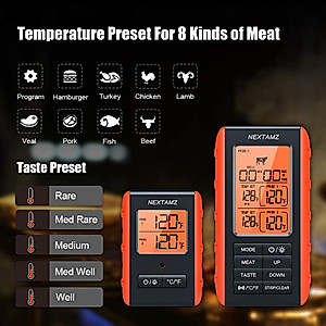 Wireless Meat Thermometer, NEXTAMZ Digital Meat Thermometer for Food Cooking and Baking, Dual Probe Food Thermometer for Oven BBQ Grill Smoker Kitchen