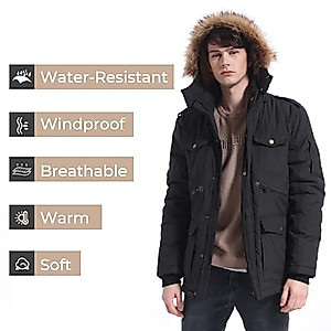Yozai Men's Winter Coats, Warm Winter Jackets for Mens Ski Snow Jacket Snowboard Water Resistant Jacket Mountain Windbreaker Detachable Hooded Parka Black Medium