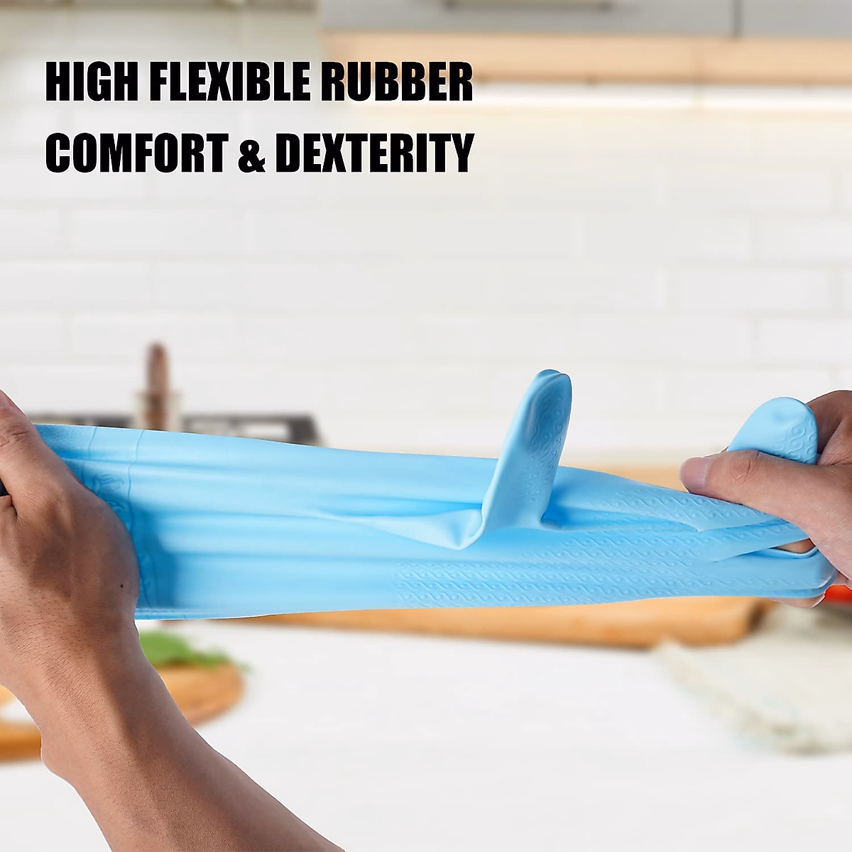 URBANSEASONS Dishwashing Rubber Gloves for Cleaning – 4 Pairs Household Gloves Including Blue, Pink, Green and Red, Non Latex and Fit Your Hands Well, Great Kitchen Tools