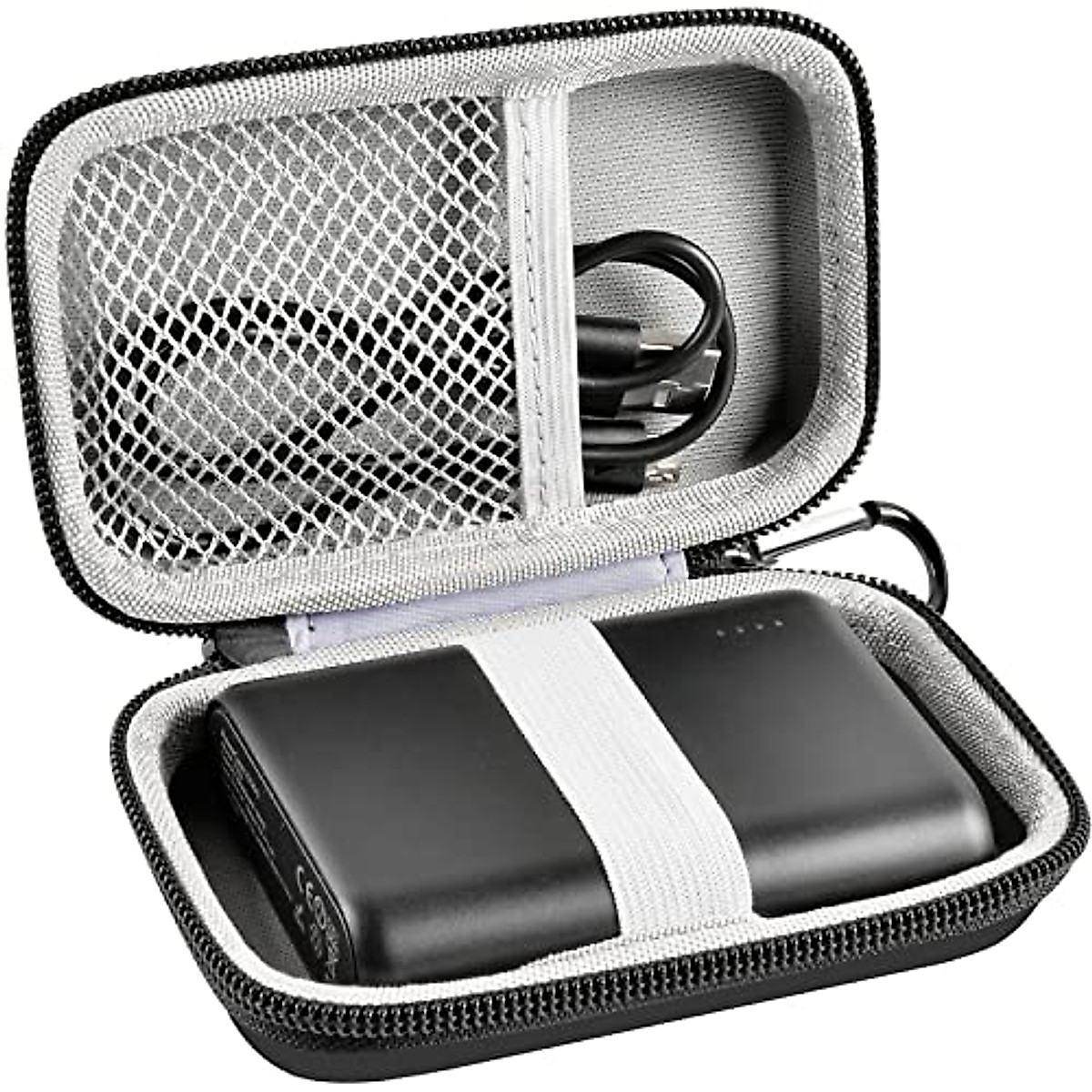 Case Comaptible with Anker for PowerCore 10000 Portable Charger 10000mAh Power Bank Ultra-Compact Battery Pack. External Batteries Bank Storage Holder Bag with Pocket & Carabiner (Box Only)- Black