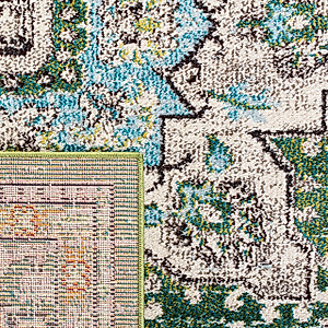 SAFAVIEH Madison Collection Area Rug - 8' x 10', Green & Turquoise, Boho Chic Medallion Distressed Design, Non-Shedding & Easy Care, Ideal for High Traffic Areas in Living Room, Bedroom (MAD473Y)