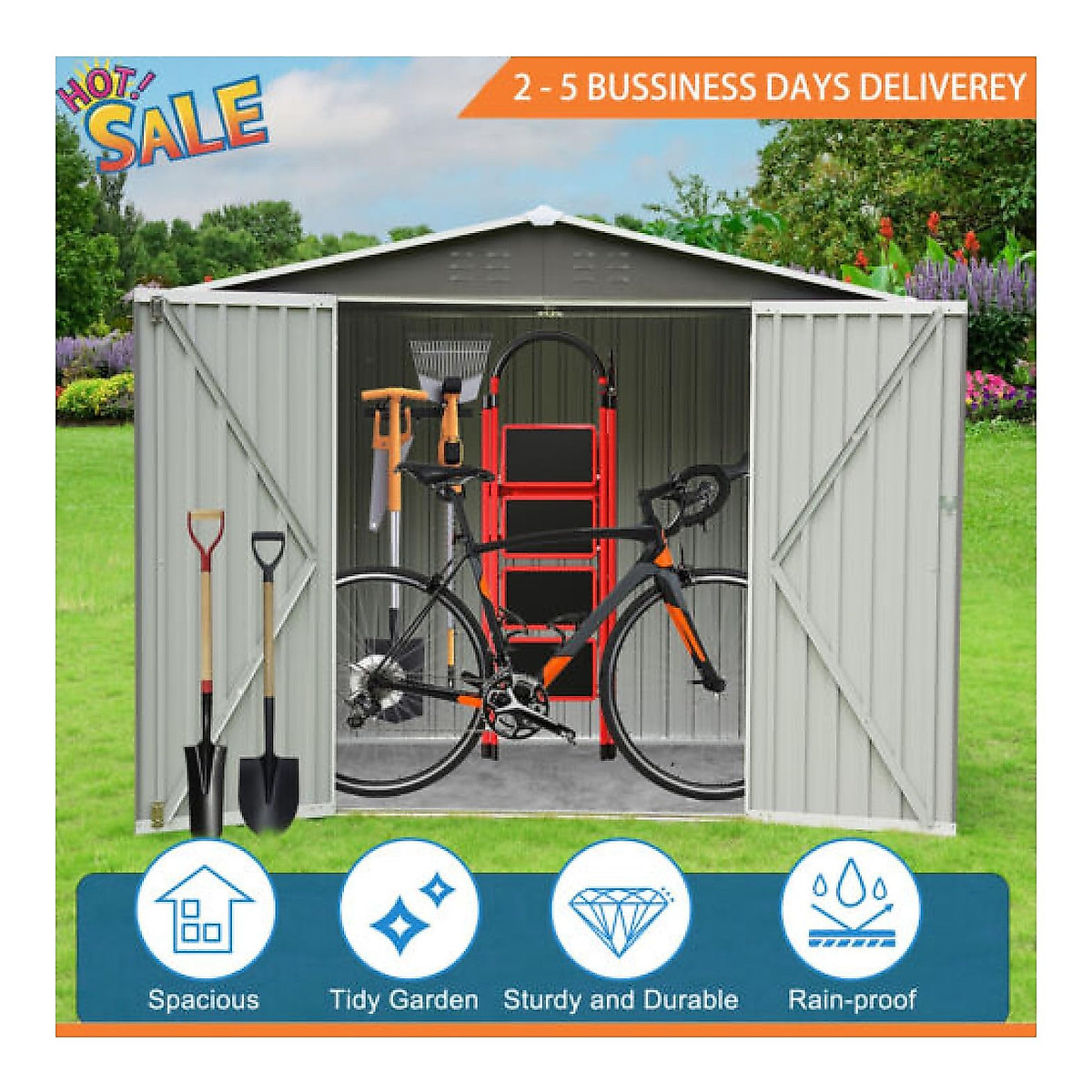 Storage Shed, Outdoor Storage Shed 8 x 6 FT Lockable Metal Garden Shed Steel Anti Storage House with Shutter Vents Single Lockable Door for Garden Shed House, Gray
