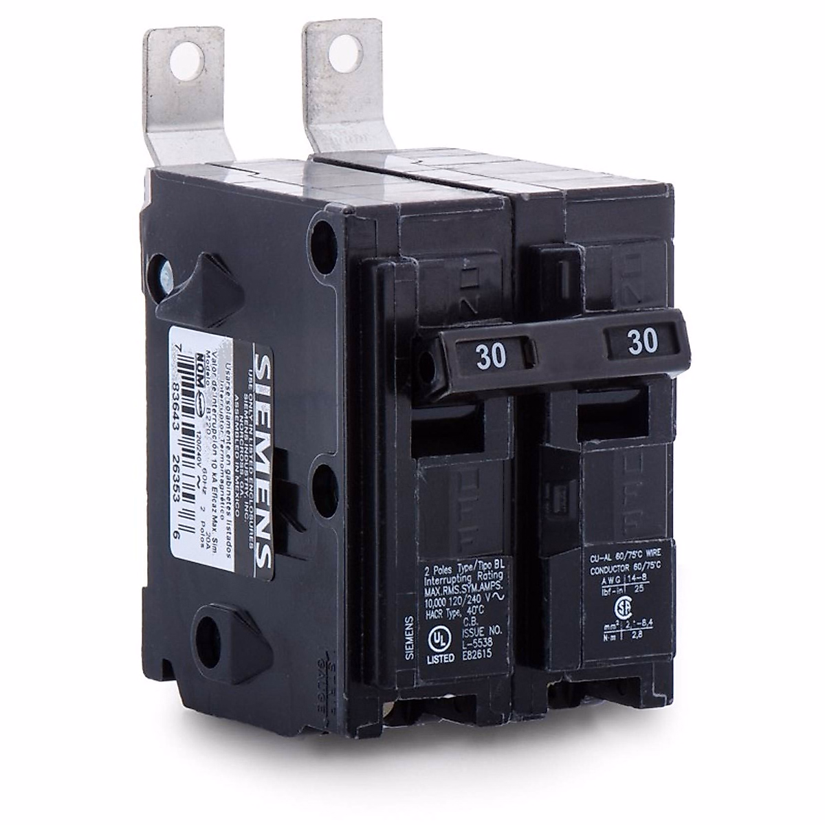 Siemens B230 Panelboard/Bolt-On Mount Type BL Low Tab Molded Case Circuit Breaker 2-Pole 30 Amp 120/240 Volt AC