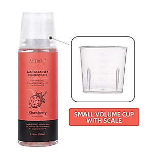 ACTROL Eyelash Shampoo Concentrate 100ml Lash Extensions Cleanser Concentrate Strawberry Foaming Shampoo Paraben & Sulfate Free Wash for Extensions Lashes with Salon Home Care-Makes 60ml Bottles