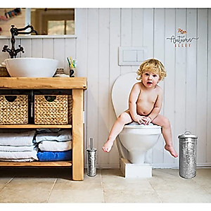 Autumn Alley Farmhouse Galvanized Metal Free Standing Toilet Paper Holder Organizer Stand Canister with Lid – Fits 3 Mega Rolls, Rustic Behind/Beside Toilet Storage Stand