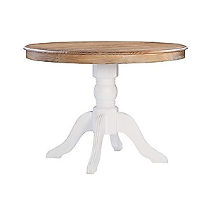 Riverbay Furniture Wood Pedestal Dining Table in Natural Brown and White