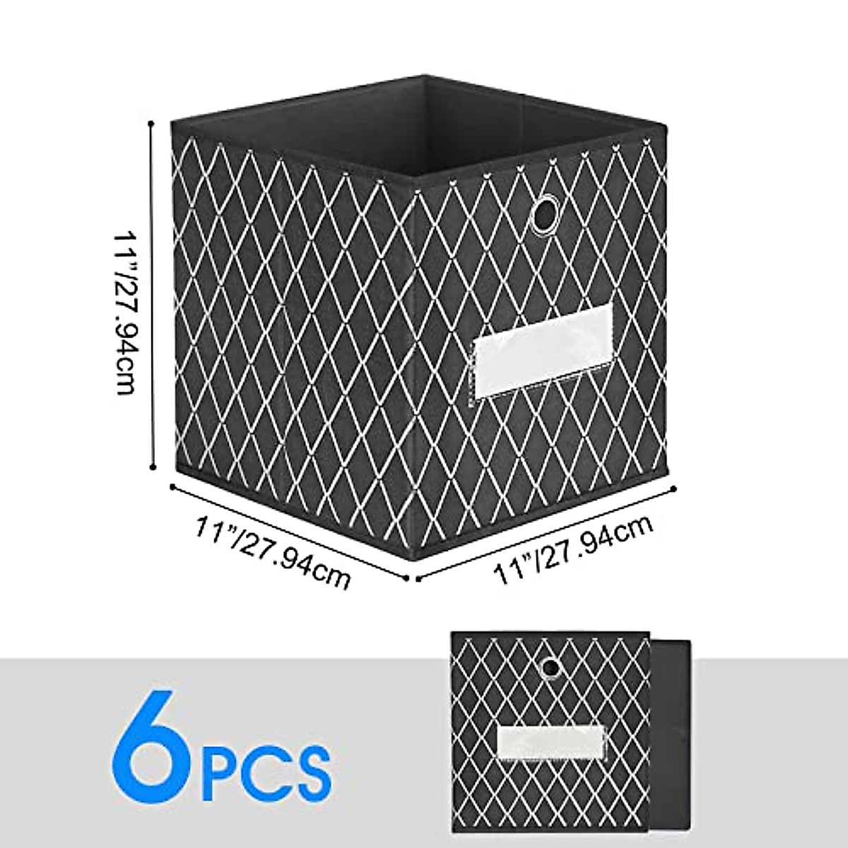 Cube Storage Organizer Bins - 11x11x11 Inch Fabric Storage Cubes Basket Container with Metal Ring Handle for Closet,Pantry,Boys,Girls,Kids Toys,Clothes,Nusery,Kallax Shelving Unit,Set of 6 (Gray)