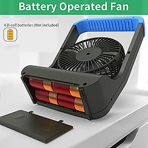 LAVESO D-cell Battery Operated Fan, Super Long Lasting Battery Powered Fan, 5 inch Portable Camping Fan, USB Desk Fan for Office Bedroom Workshop Outdoor, Quiet, 3 Speeds, Timer