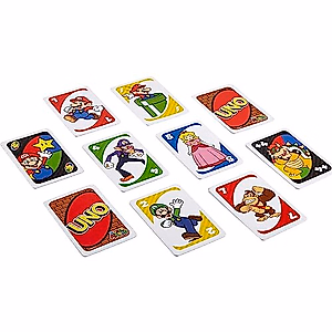 Mattel Games UNO Super Mario Card Game, Video Game Themed Travel Game in Collectible Storage Tin with Special Rule