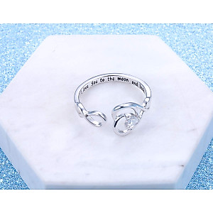 925 Sterling Silver Jewelry Engraved I Love You To The Moon and Back Love Heart Open Ring Size 7