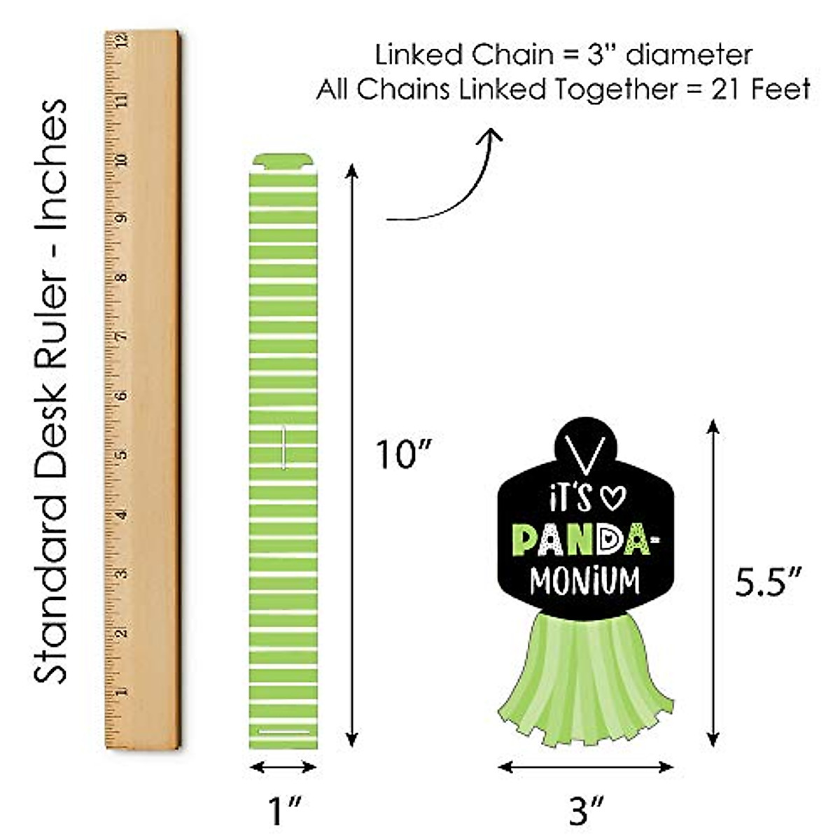 Big Dot of Happiness Party Like a Panda Bear - 90 Chain Links and 30 Paper Tassels Decoration Kit - Baby Shower or Birthday Party Paper Chains Garland - 21 feet