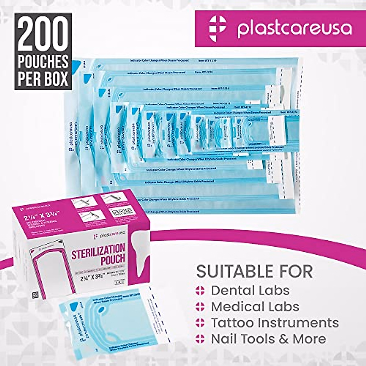 1000 2.25 X 2.75 Self Sterilization Pouches for Dental Offices, Autoclave Sterilizer Bags Pouch for Dentist Tools, for Cleaning Tools, 200 Pouches Per Box, 1 Box of Paper Blue Film…