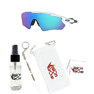 Oakley OO9208 Radar Ev Path Sunglasses+ Vision Group Accessories Bundle(Polished White/Prizm Sapphire (920873), mens