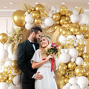 132pcs White and Gold Balloon Arch Kit, Metallic Gold and White Balloons Different Sizes of 18 12 10 Inch Balloons for Wedding Bridal Baptism Engagement Baby Shower Birthday Party Decorations