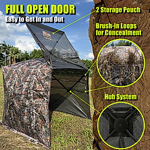 LUCKUNTER 360 Degree See Through Hunting Blind Extra Large Tall (78X78X80 inch) 2/3/4 Person Ground Camouflage Pop Up Hunting Blind for Turkey Deer Hunting