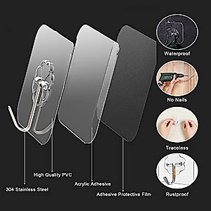 Adhesive Hooks, 20-Pack Kitchen Wall Hooks, Wall Hook Heavy Duty (22 lbs) Max, Reusable Bathroom Hook, Waterproof and Rustproof