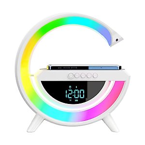 ZUKPUMNE Wireless Speaker, Smart Table Lamp, G Shape Outdoor Speaker with Colorful Flashing Lights Portable Smart Table Lamp Wireless Charging Station for Bedroom, Home Decor and Parties